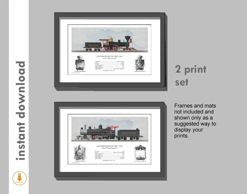 Early Locomotive Prints - Set 2 (profile). Printable Steam Locomotive ...