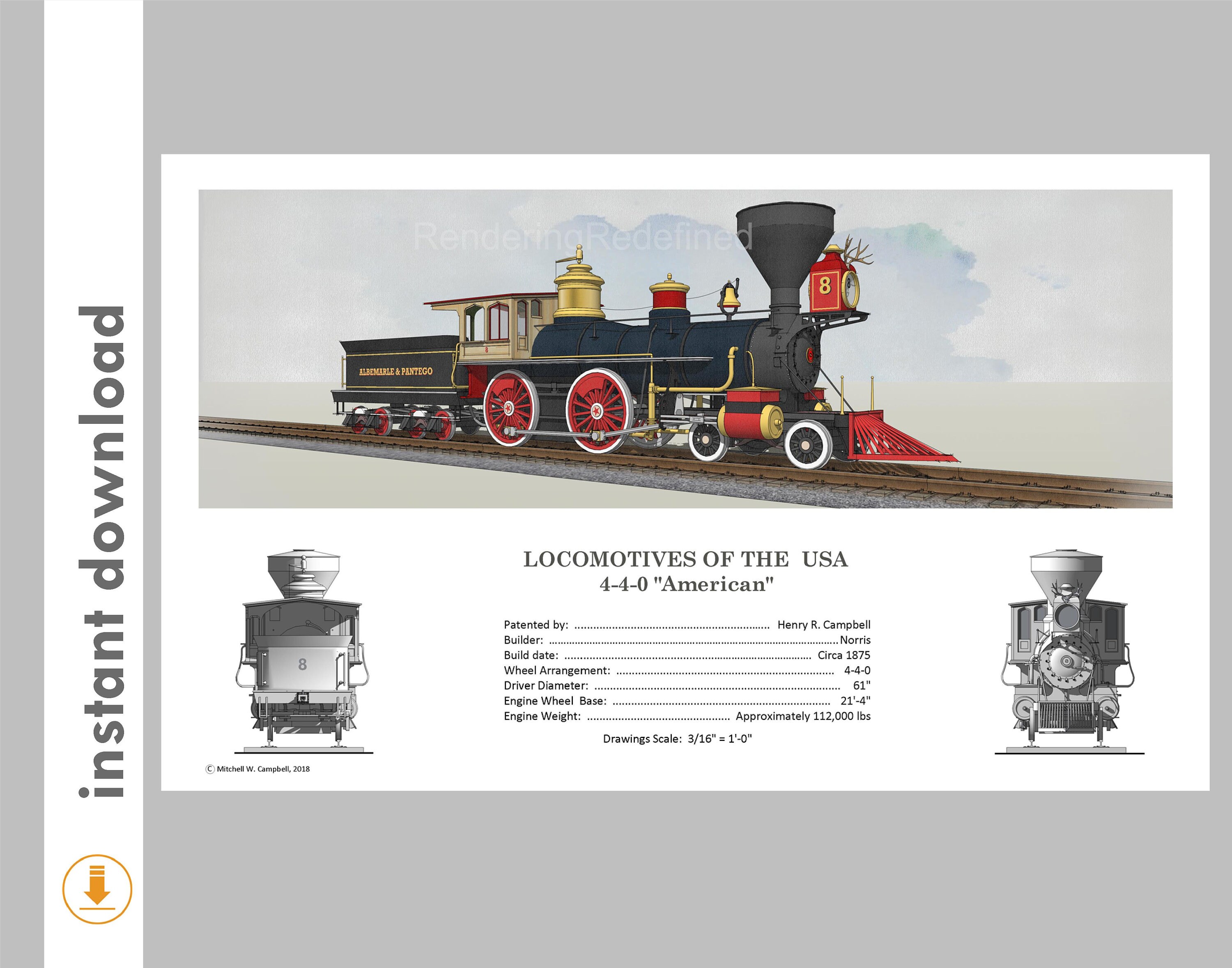 Early Locomotive Prints - Set 2 (perspective). Printable Steam ...