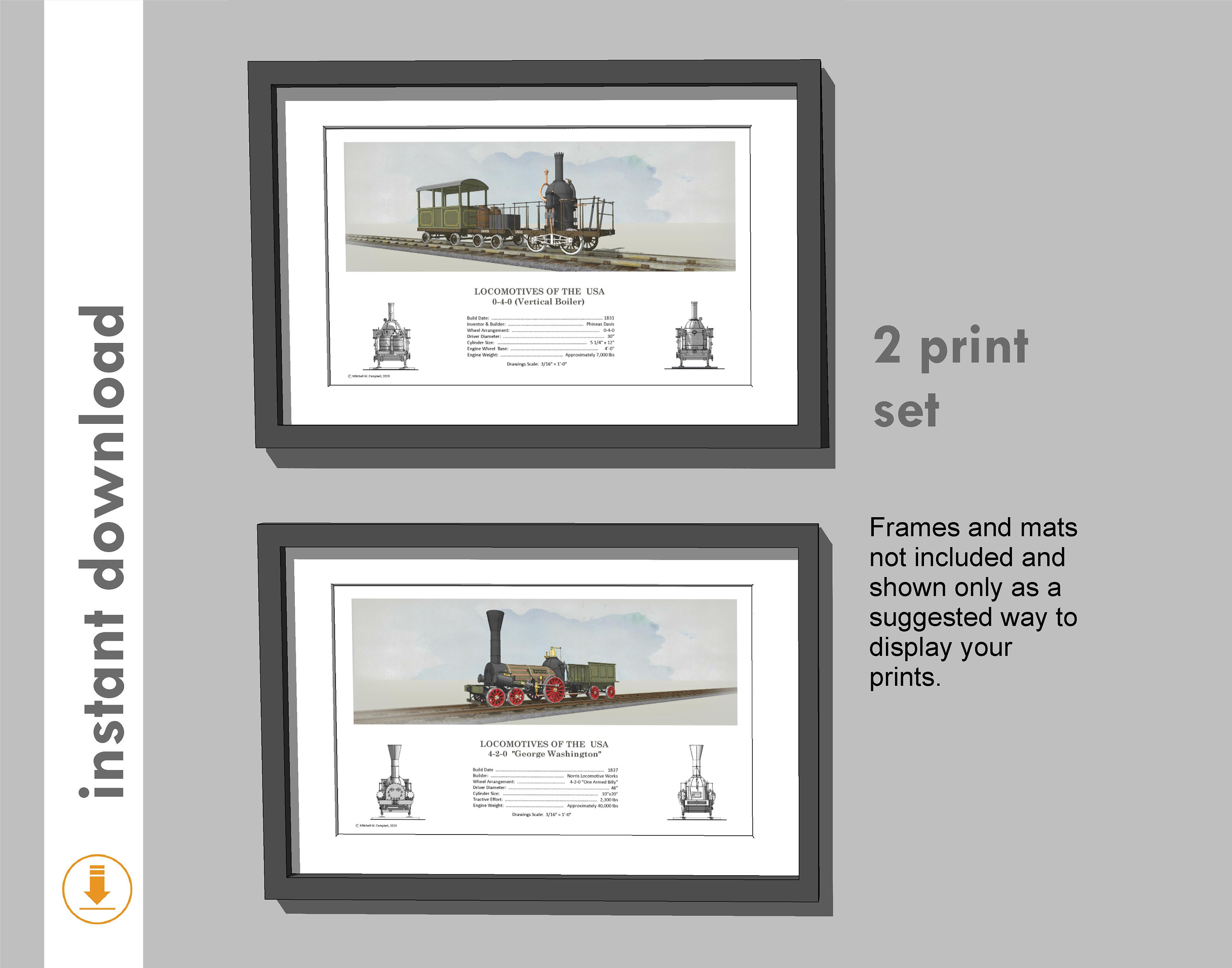 Early Locomotive Prints - Set 1 - Perspective, Printable Steam ...