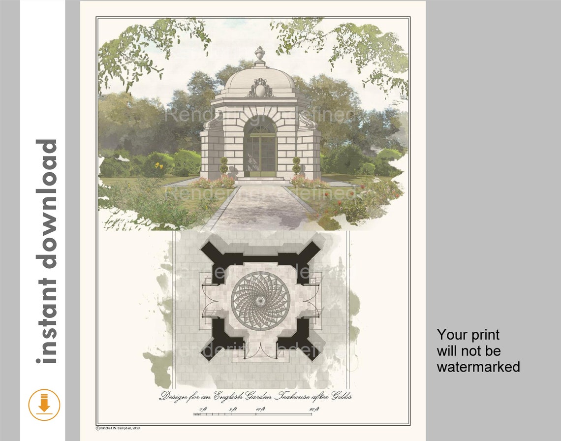Garden Folly Print – English Garden Teahouse After Gibbs. Printable ...