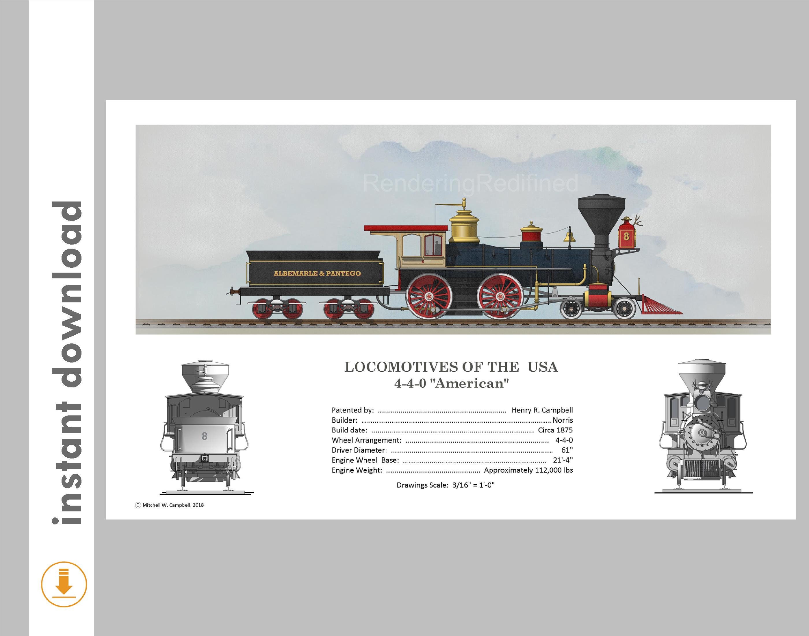 Early Locomotive Prints - Set 2 (profile). Printable Steam Locomotive ...
