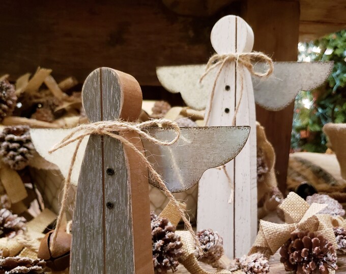 Set of 2 Wooden Angels, Country Christmas Decor, Farmhouse Christmas ...