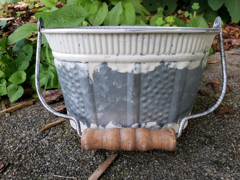 Rustic Country Farmhouse Bucket With Wood Handle Galvanized - Etsy