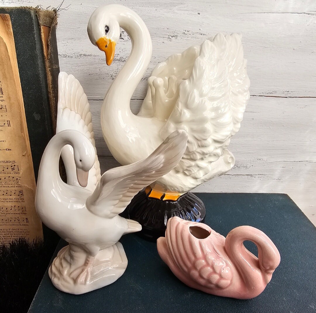 Vintage Pink Swan Set, 3, Figurines, Pink Decor, Table Decor, Little ...