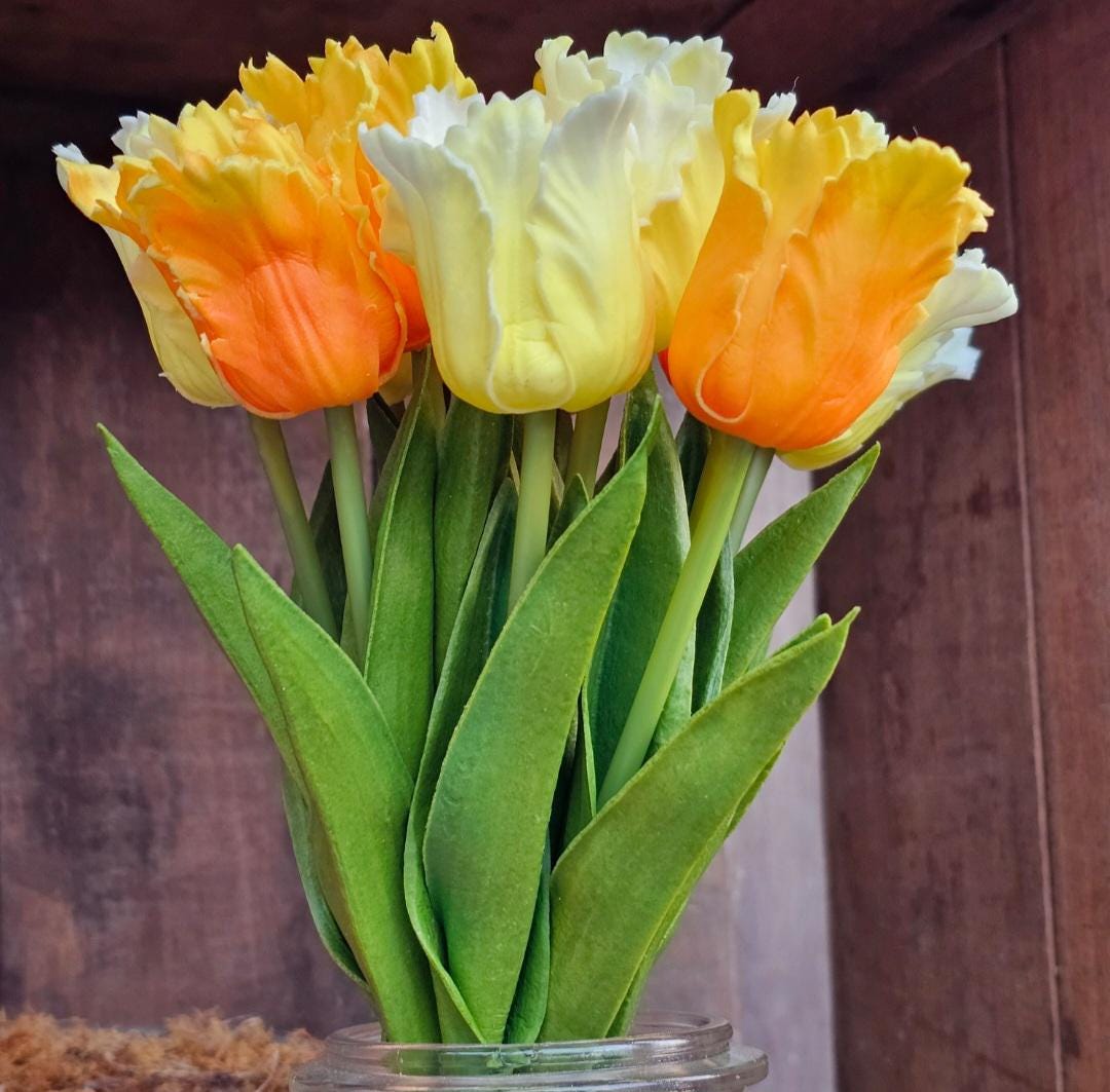 14"-1 Dozen-elegant Colorful Real Touch Parrot Tulip Morning Sunrise - Etsy