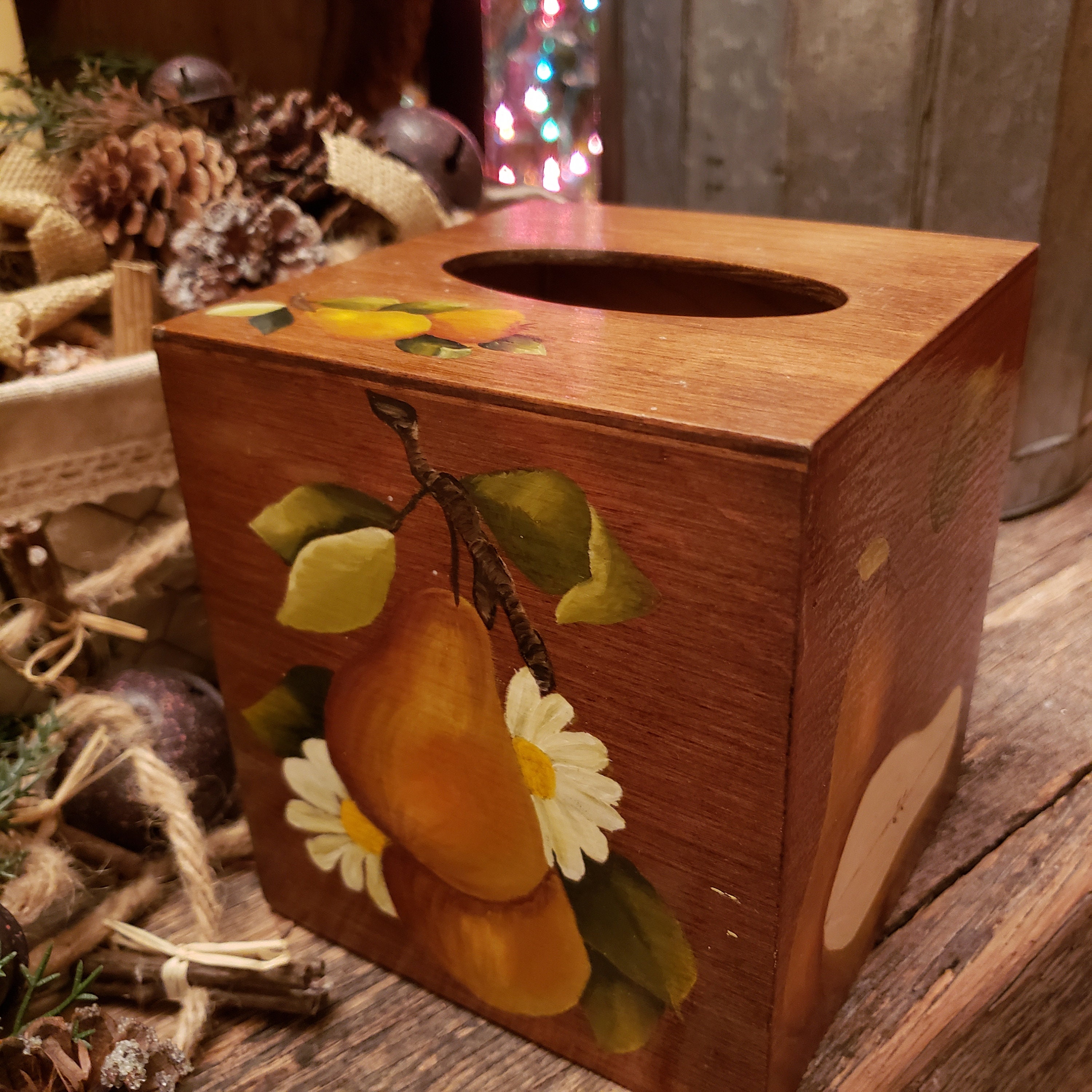 Hand painted Wooden Tissue Box Cover square Rustic Country | Etsy