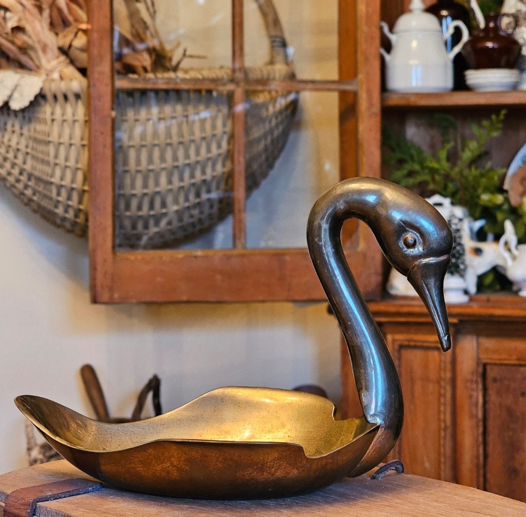 Vintage Brass Swan, Antique Brass Swan, Farmhouse Decor, Brass Swan ...
