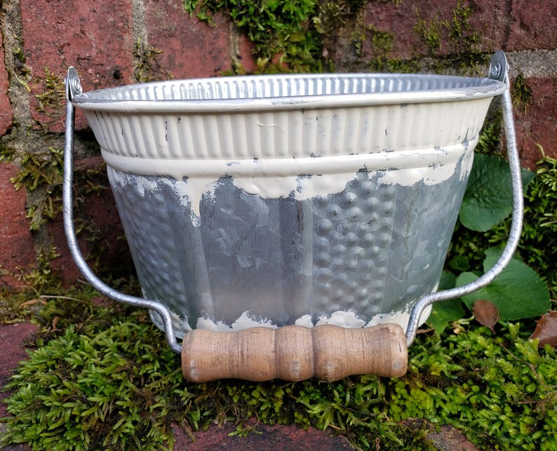 Rustic Country Farmhouse Bucket With Wood Handle Galvanized - Etsy