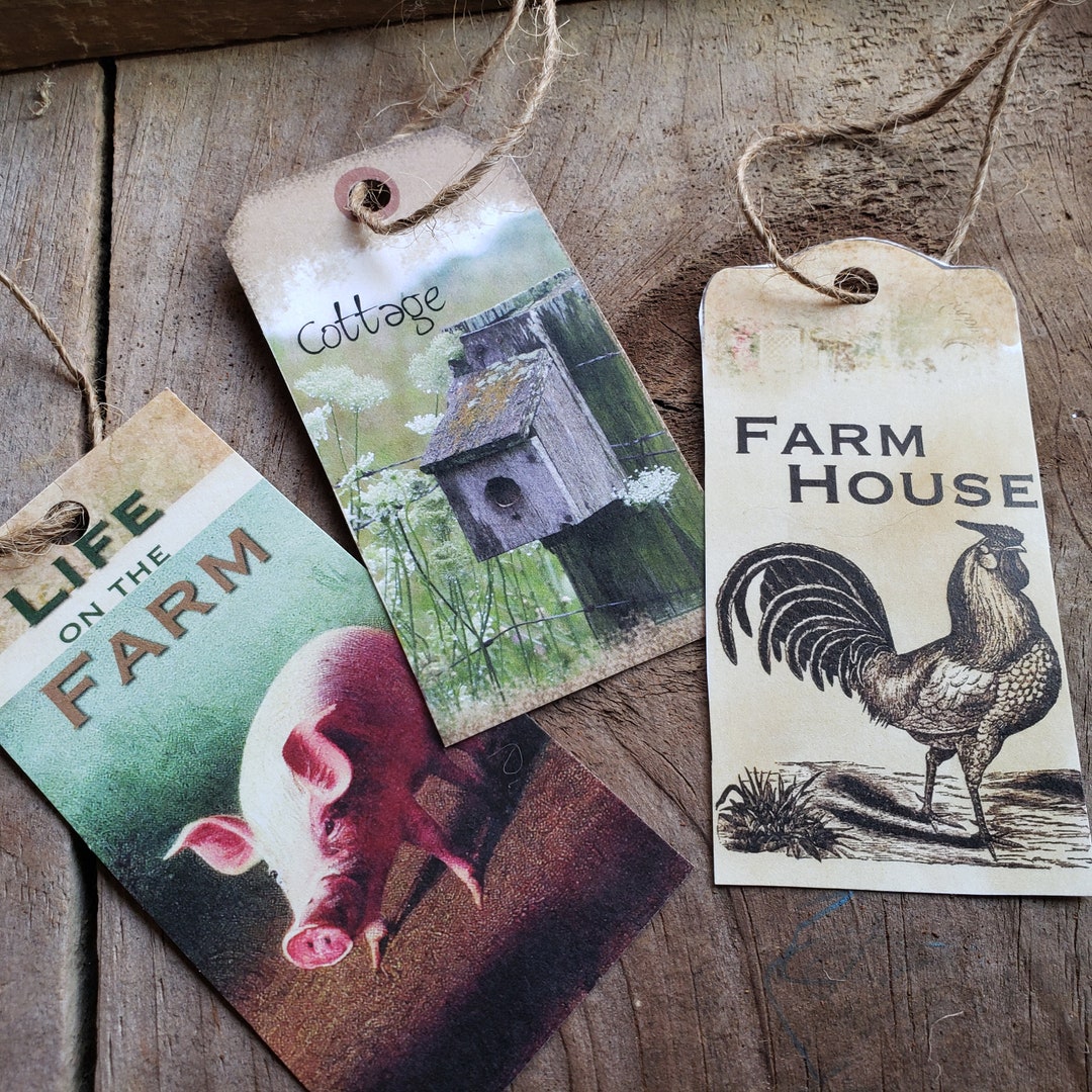 Farmhouse Gift Tags, Download, Printable Tags, Pig, Rooster, Birdhouse ...