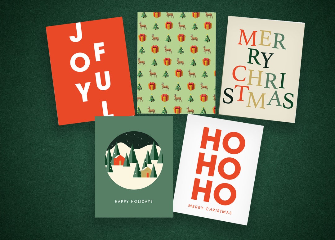 Assorted Christmas Cards Pack, 5 Holiday Cards, Blank Cards, Christmas ...