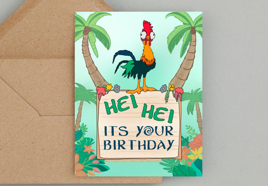 Heihei Moana Birthday, Moana Birthday Card, Birthday Card for Kid, Children’s Birthday Card ...