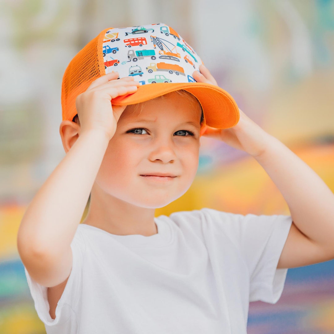 Orange Trucker Hat, Trucks Print, Organic Cotton Toddler Hat - Etsy