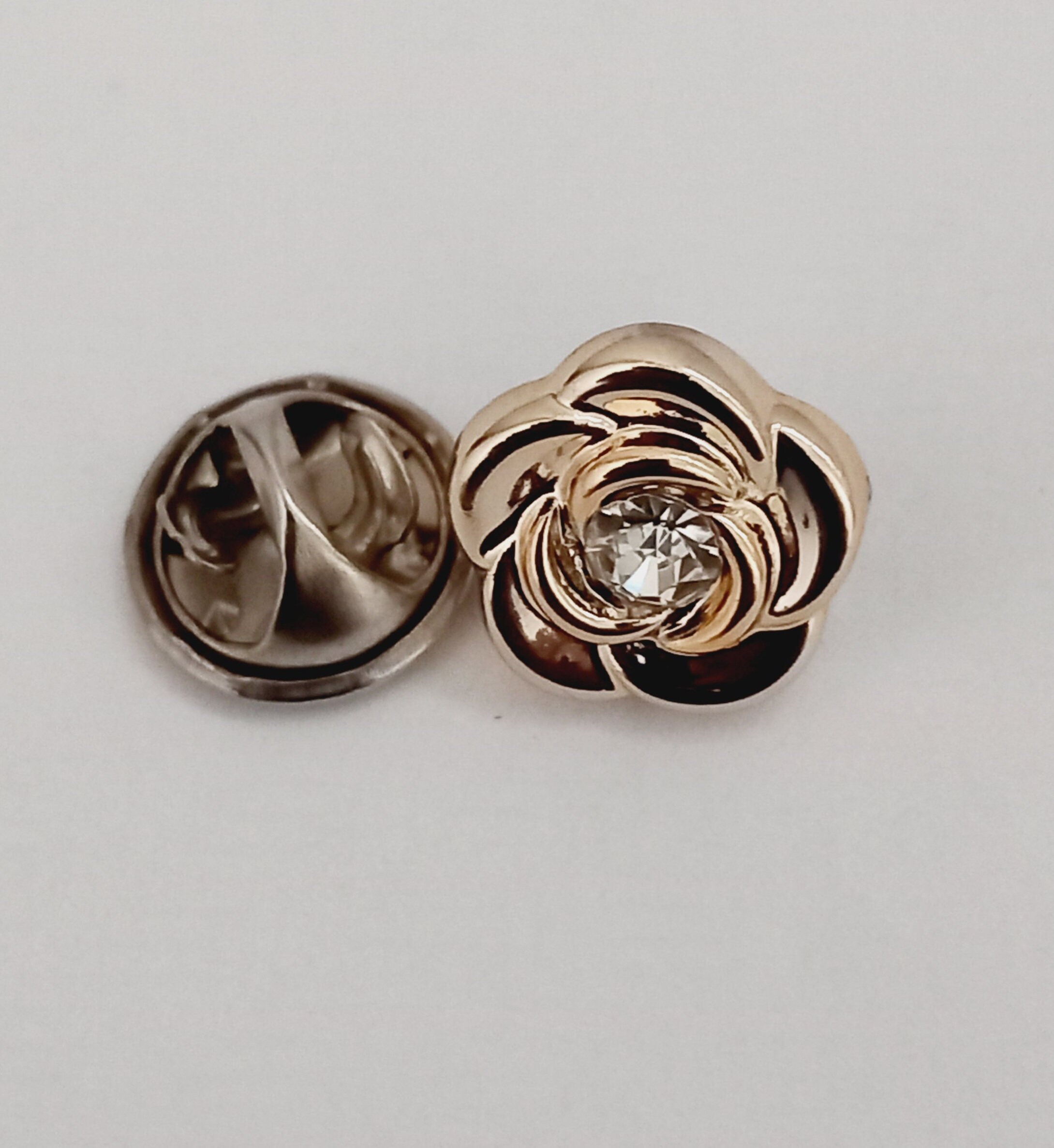 Flower Diamanté Gold Small Round Button Pin Brooch - Etsy