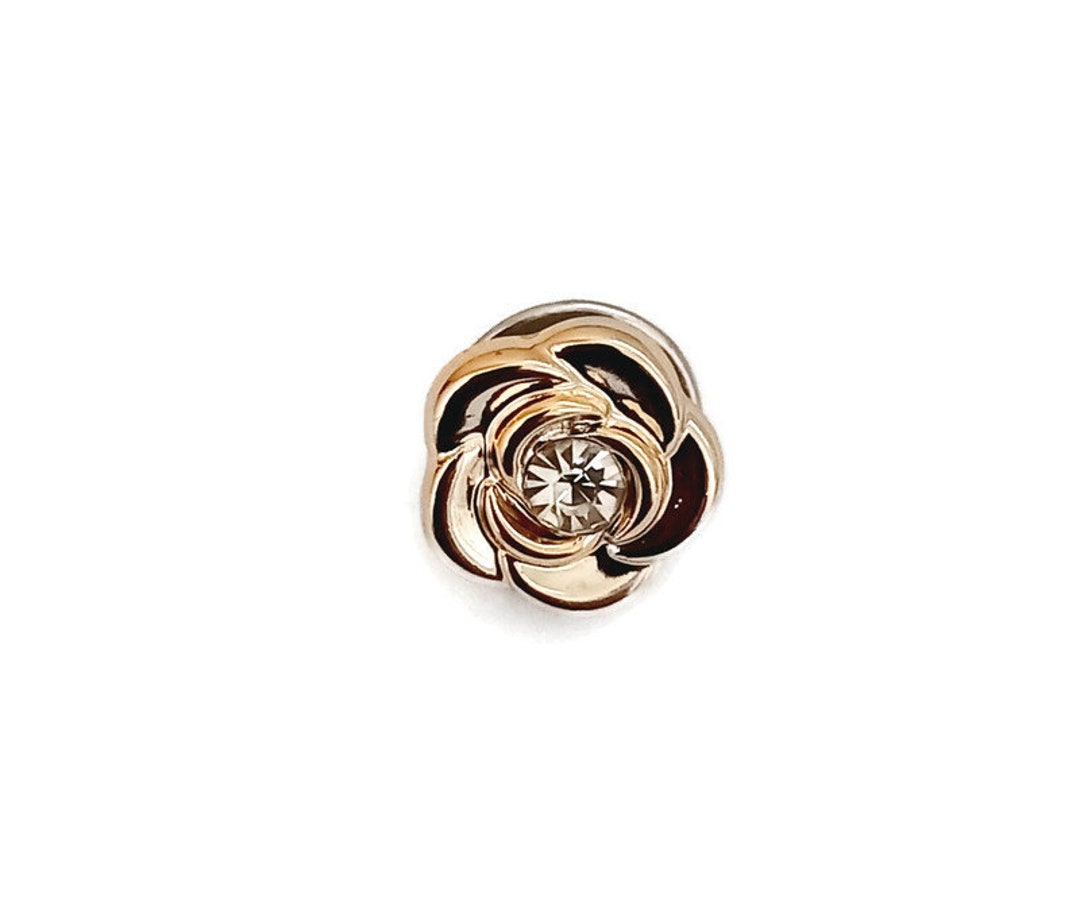 Flower Diamanté Gold Small Round Button Pin Brooch - Etsy
