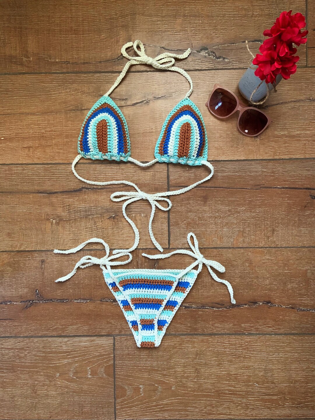 Courtney Beachy Bikini Set Crochet Bikini Set Boho Bikini Striped