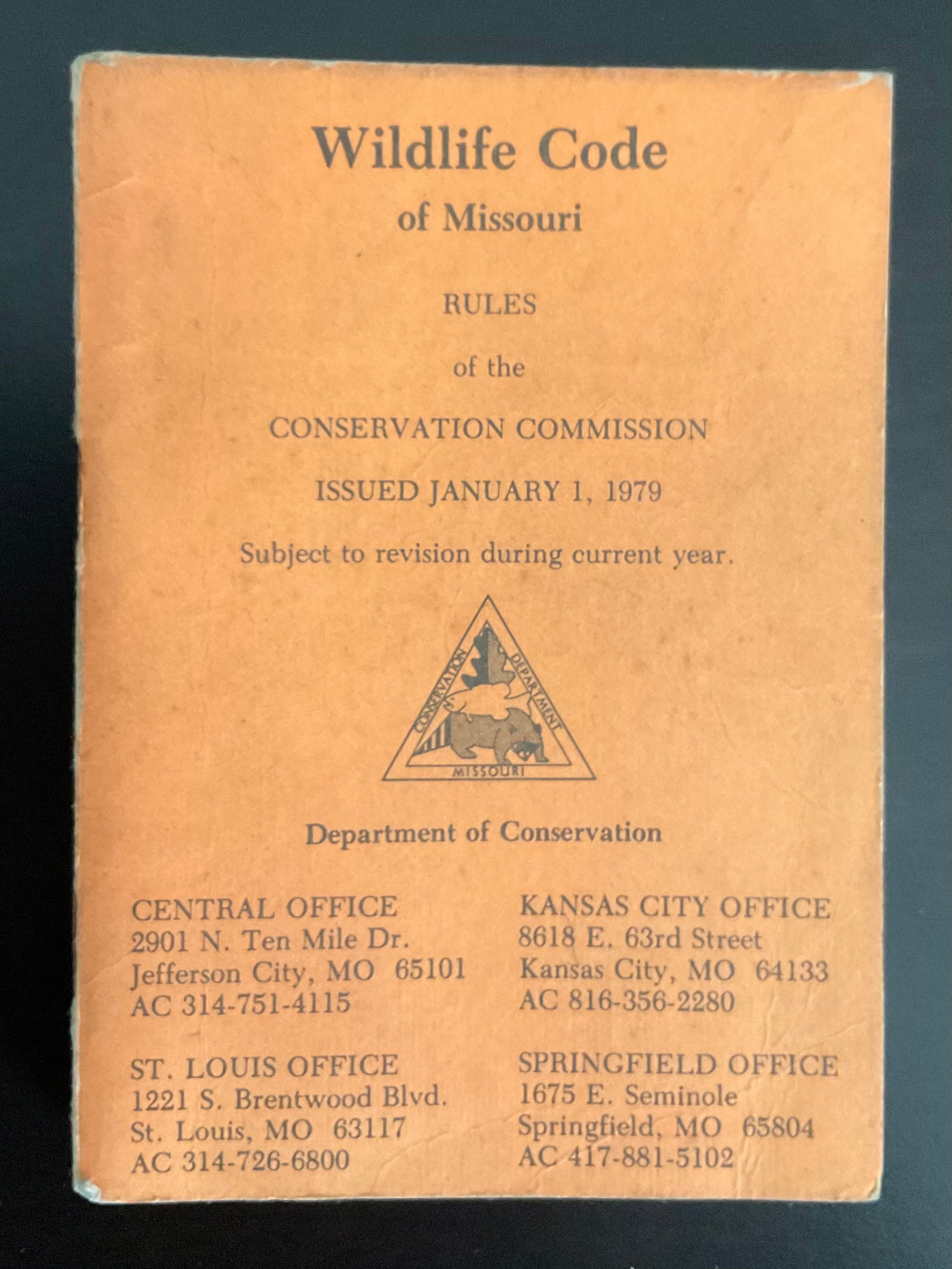 Vintage Wildlife Code Book Missouri 1979 - Etsy