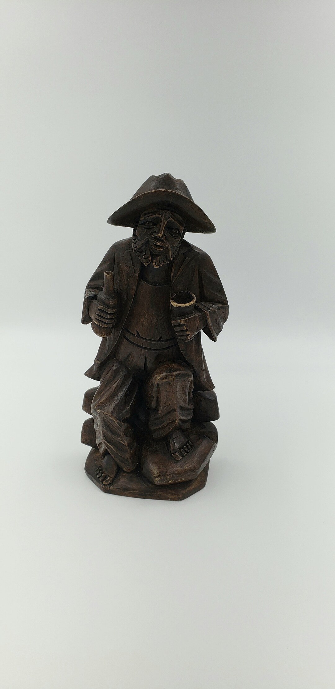Vintage Handcarved Folk Art Fisherman With Drink - Etsy