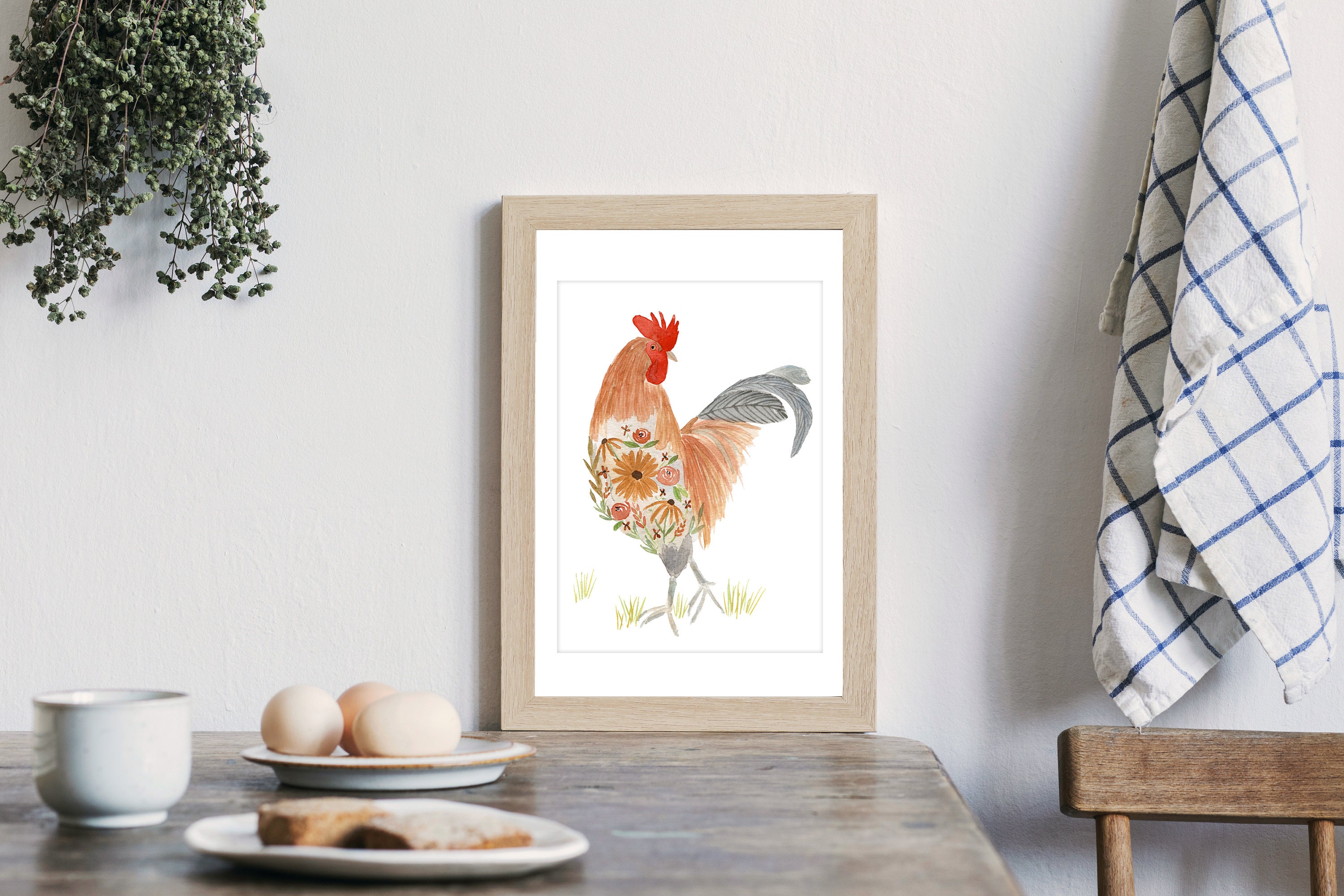 Floral Rooster Print, Rooster Painting, Rooster Art, Watercolor Rooster ...