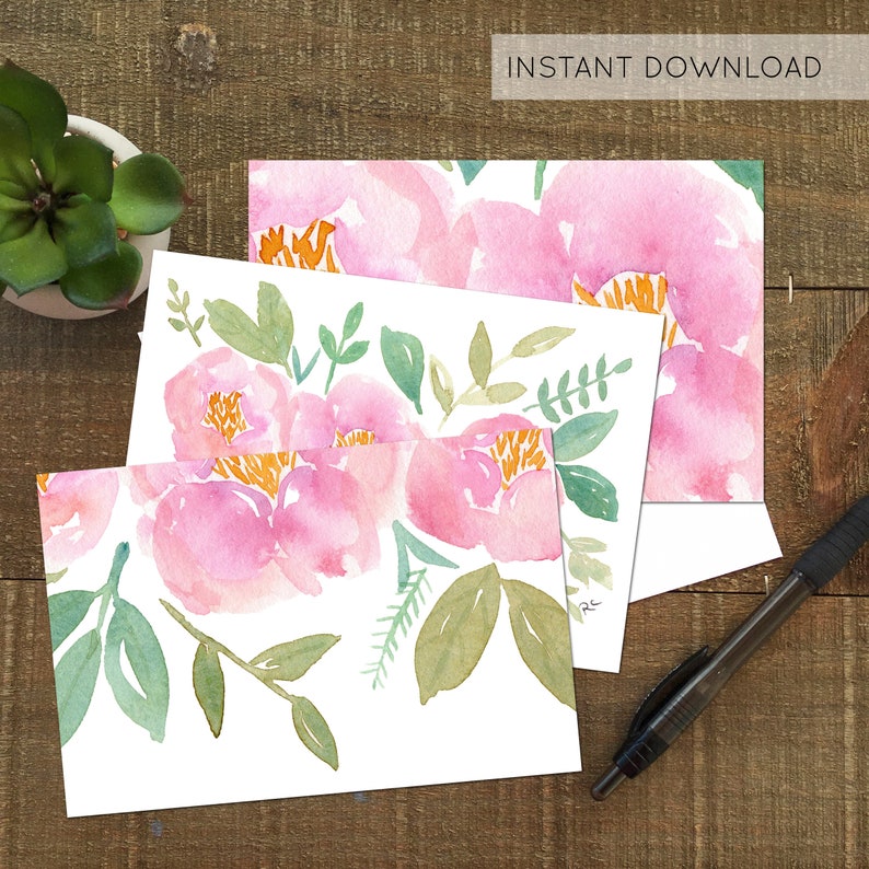 Floral Notecards, Printable Cards, Blank Note Cards, Pretty Notecards ...