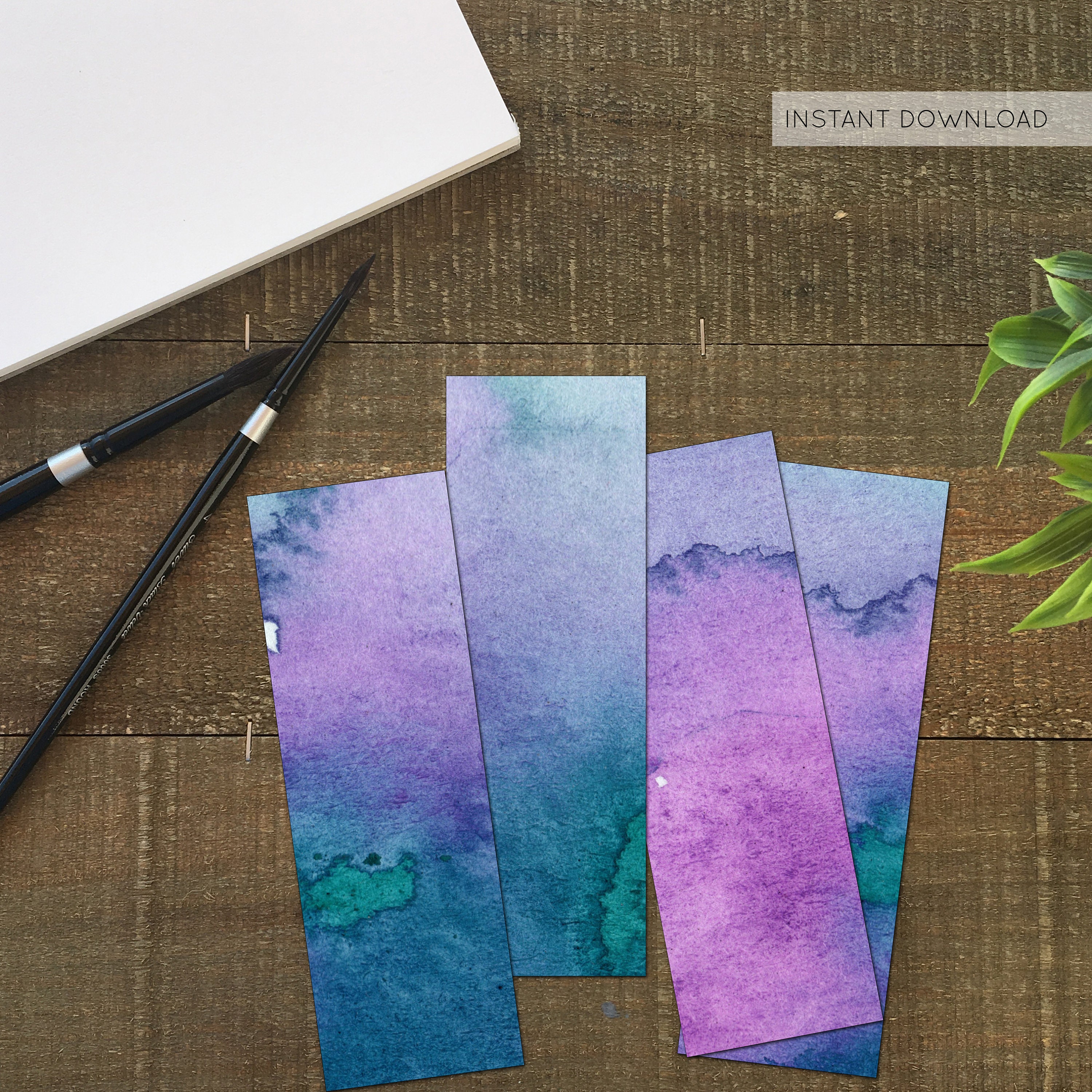 Printable Bookmarks, Bookmark Set, Purple Watercolor Bookmarks, Book ...