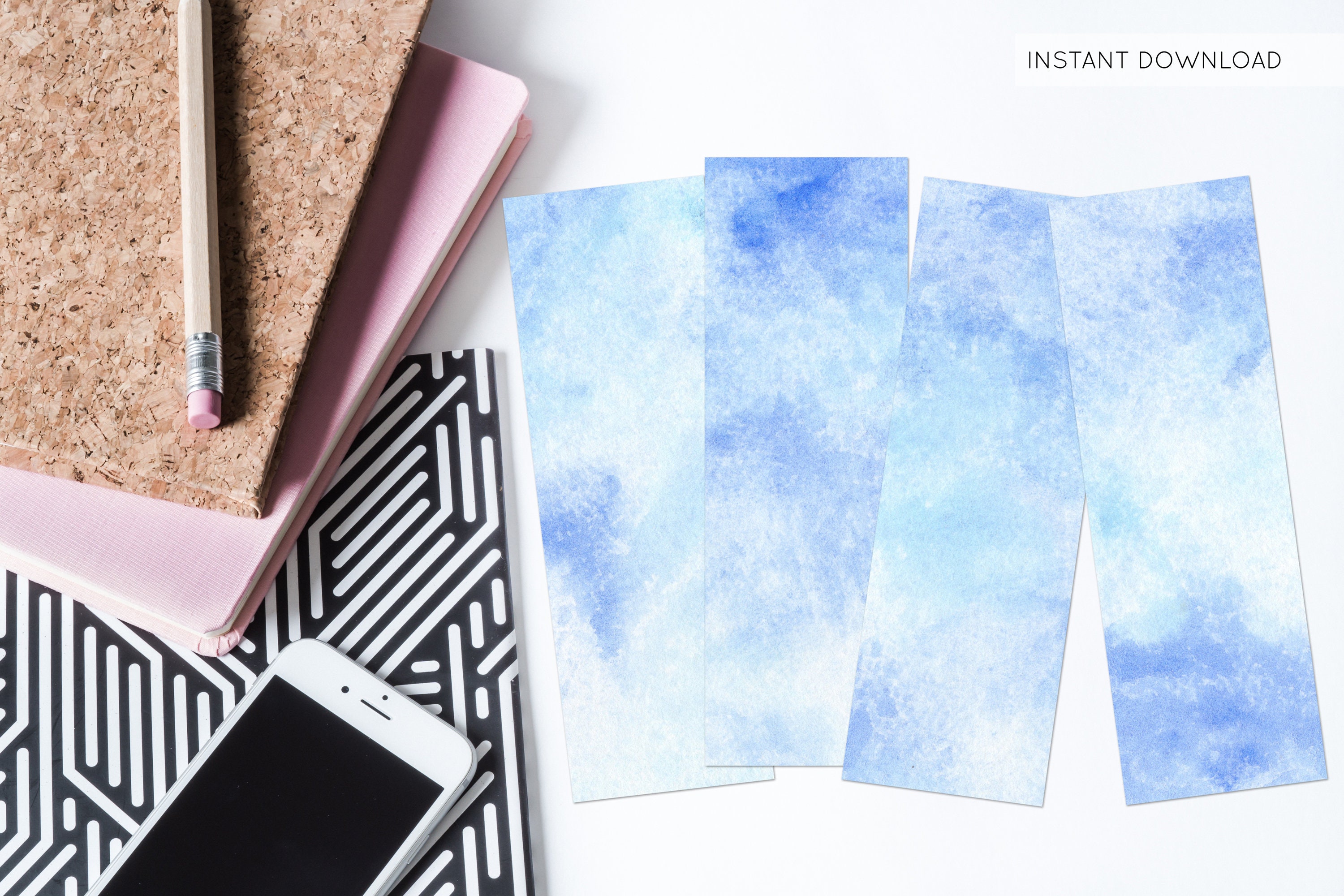 Printable Watercolor Bookmarks Sky Blue Bookmarks Digital | Etsy