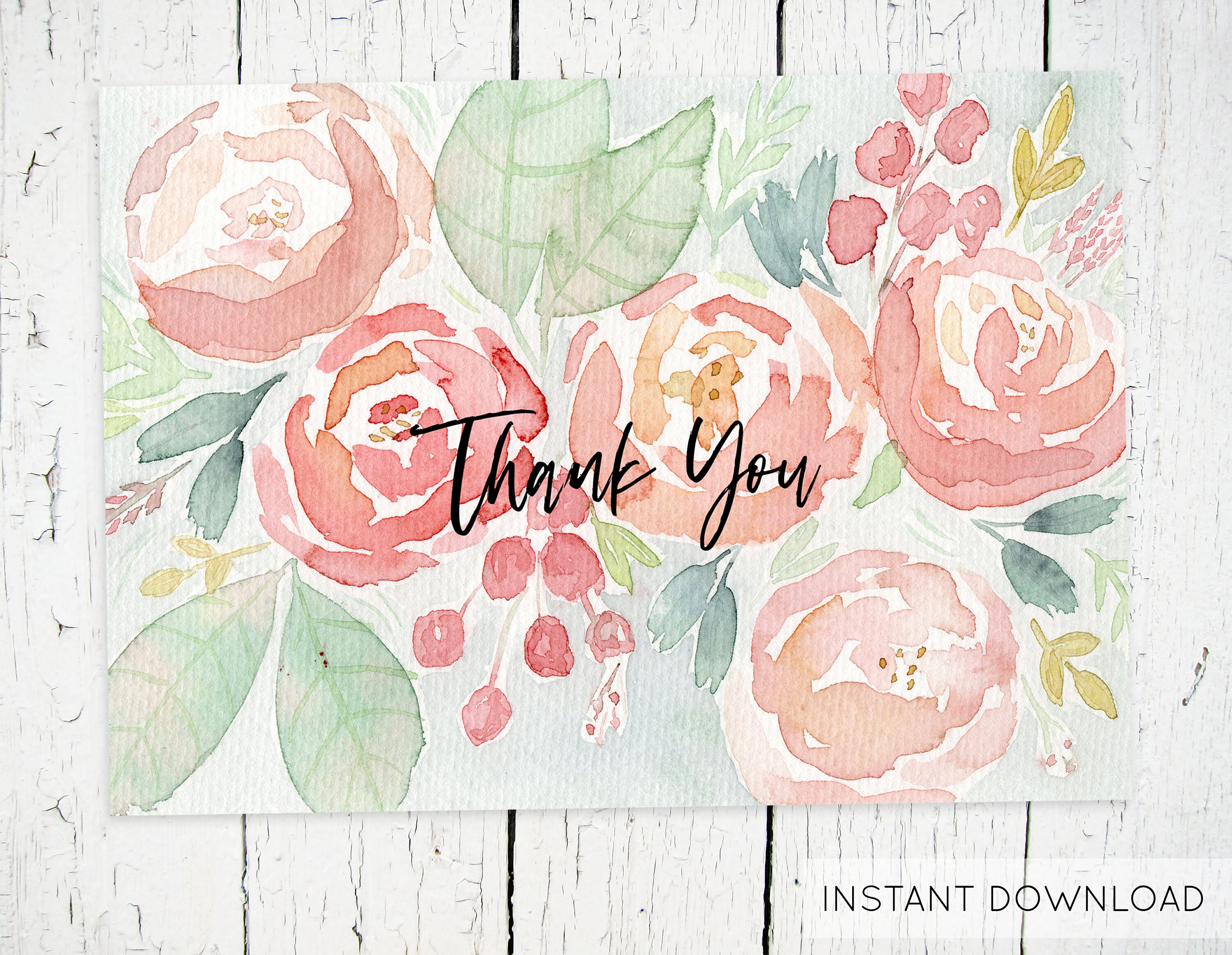 Thank You Card Floral Thank You Cards Watercolor Cards Etsy