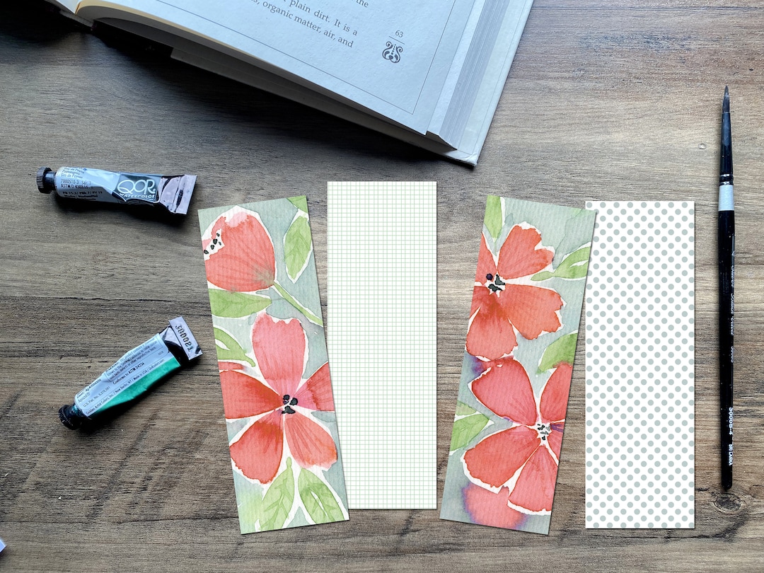 Printable Watercolor Floral Bookmarks Set of 4 Red Flowers - Etsy