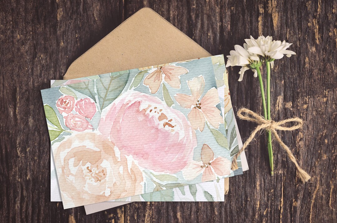 Watercolor Note Card Set, Printable Cards, Floral Notecards, Blank ...