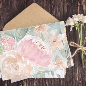 Watercolor Note Card Set, Printable Cards, Floral Notecards, Blank Assorted Note Cards, Folded ...