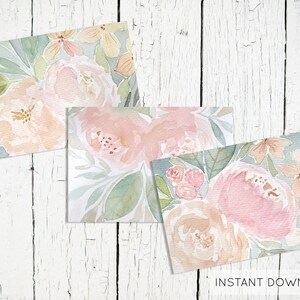 Watercolor Note Card Set, Printable Cards, Floral Notecards, Blank Assorted Note Cards, Folded ...