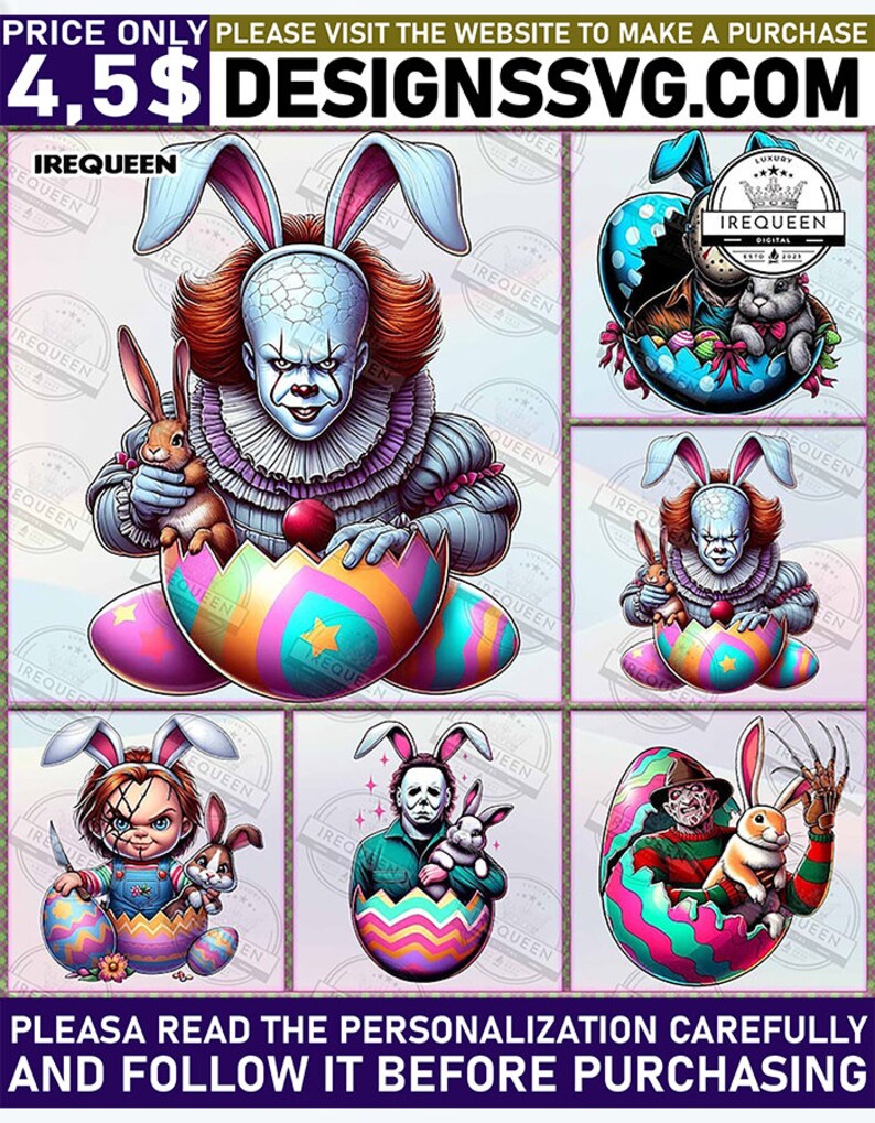 5 Horror Movie Killers Easter Png Bundle, Horror Easter Png, Retro ...