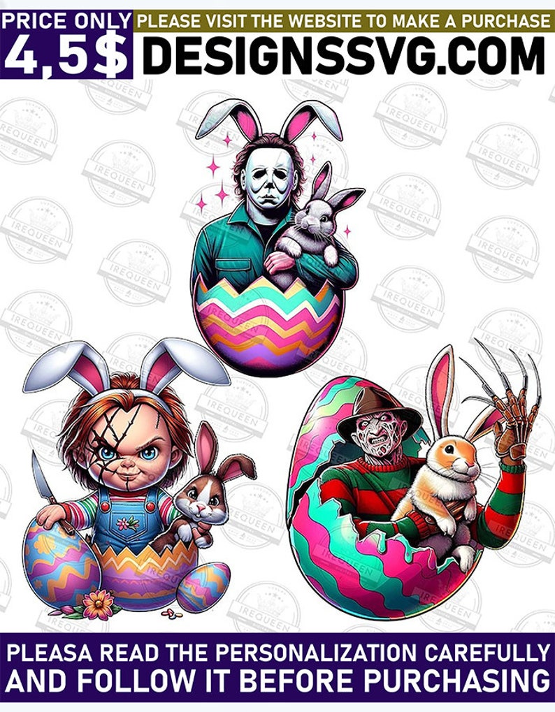 5 Horror Movie Killers Easter Png Bundle, Horror Easter Png, Retro ...