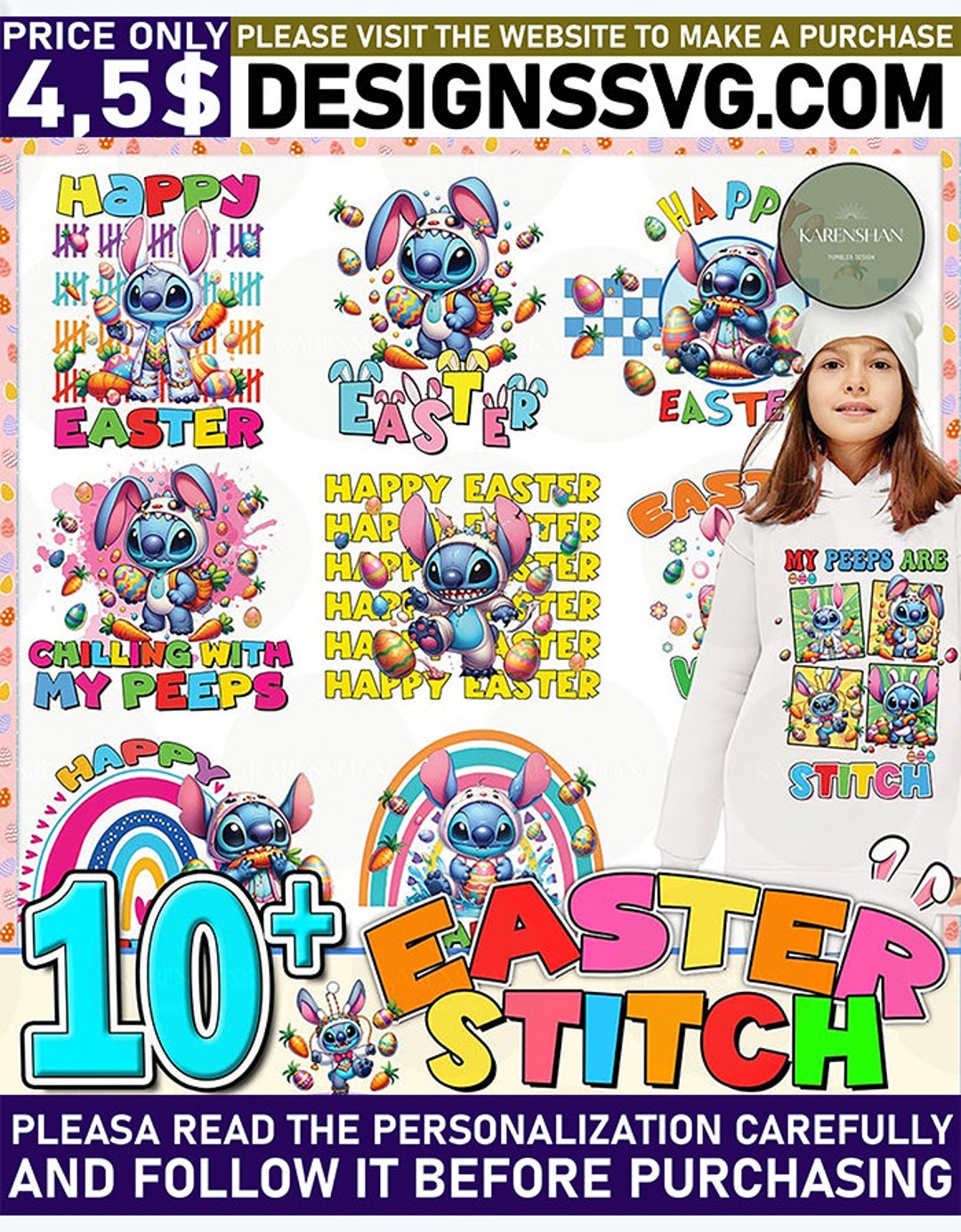 10 Easter Cartoon Stitch PNG Bundle, Cartoon Easter Png, Funny Easter ...