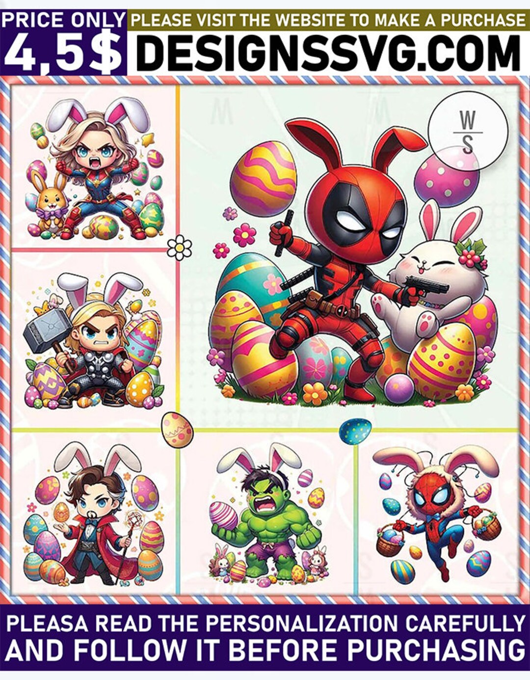 10 Superhero Easter Cartoon PNG Bundle, Hero Easter Day Png, Funny ...