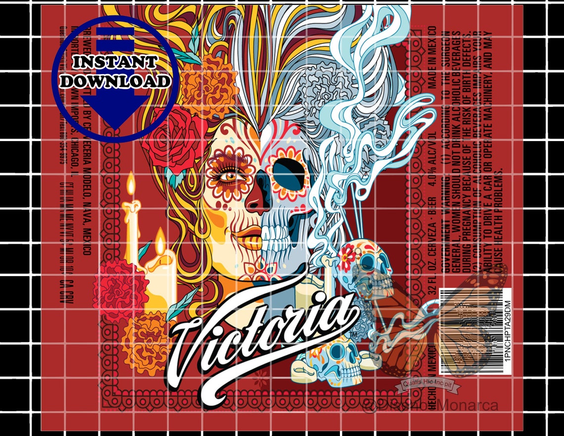 Victoria Cerveza Beer Sugar Skull Dia De Los Muertos DDLM Sublimation ...