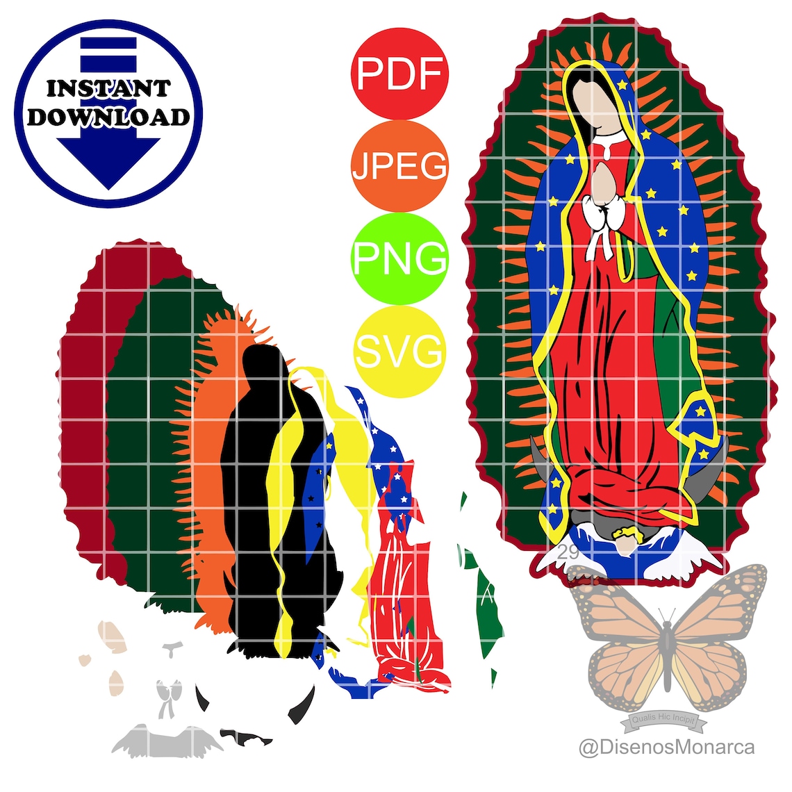 Virgen De Guadalupe 11 capas svg png archivo cortado dtf impresión y ...