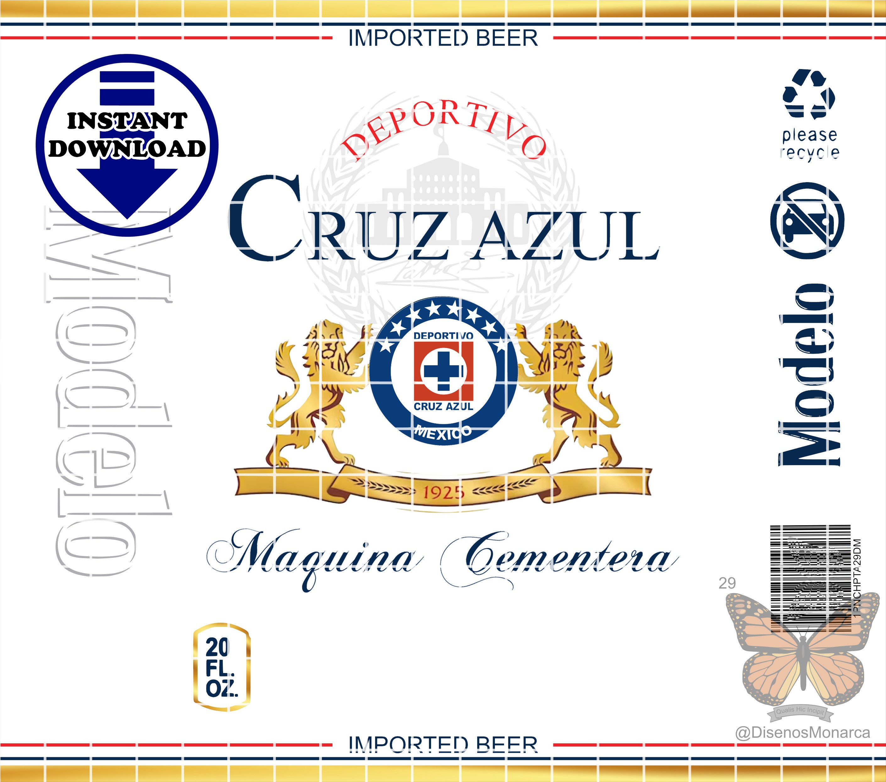 Modelo Cruz Azul Sublimation Design, 20 Oz Skinny Tumbler, Tumbler Wrap ...