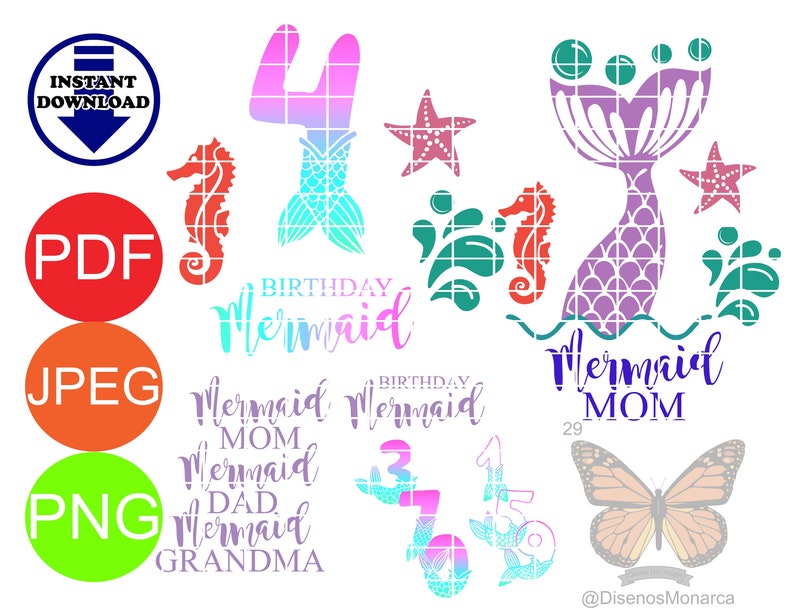 Mermaid Birthday With Mermaid Tail Numbers Black and White and - Etsy