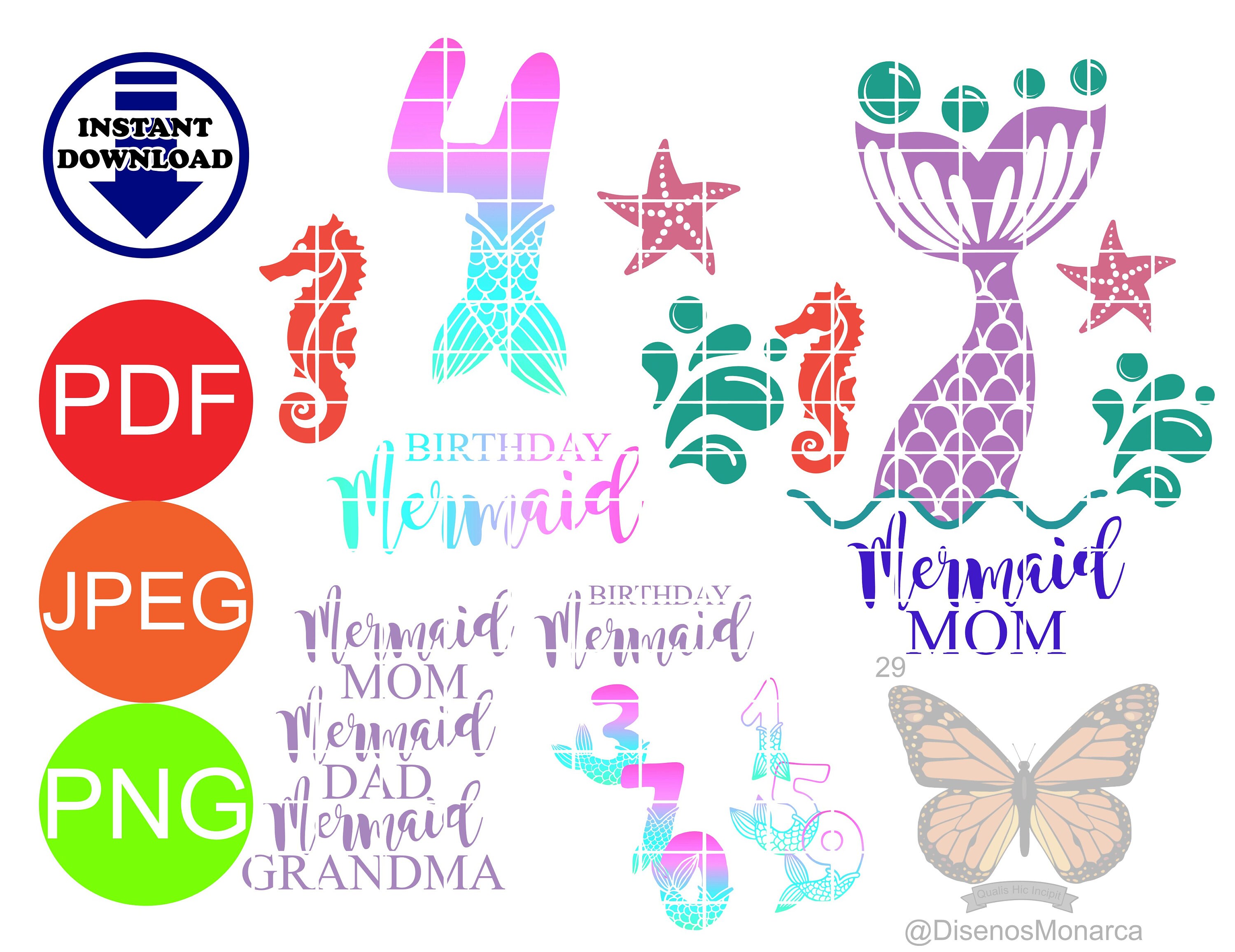 Mermaid Birthday With Mermaid Tail Numbers Black and White and Pink ...