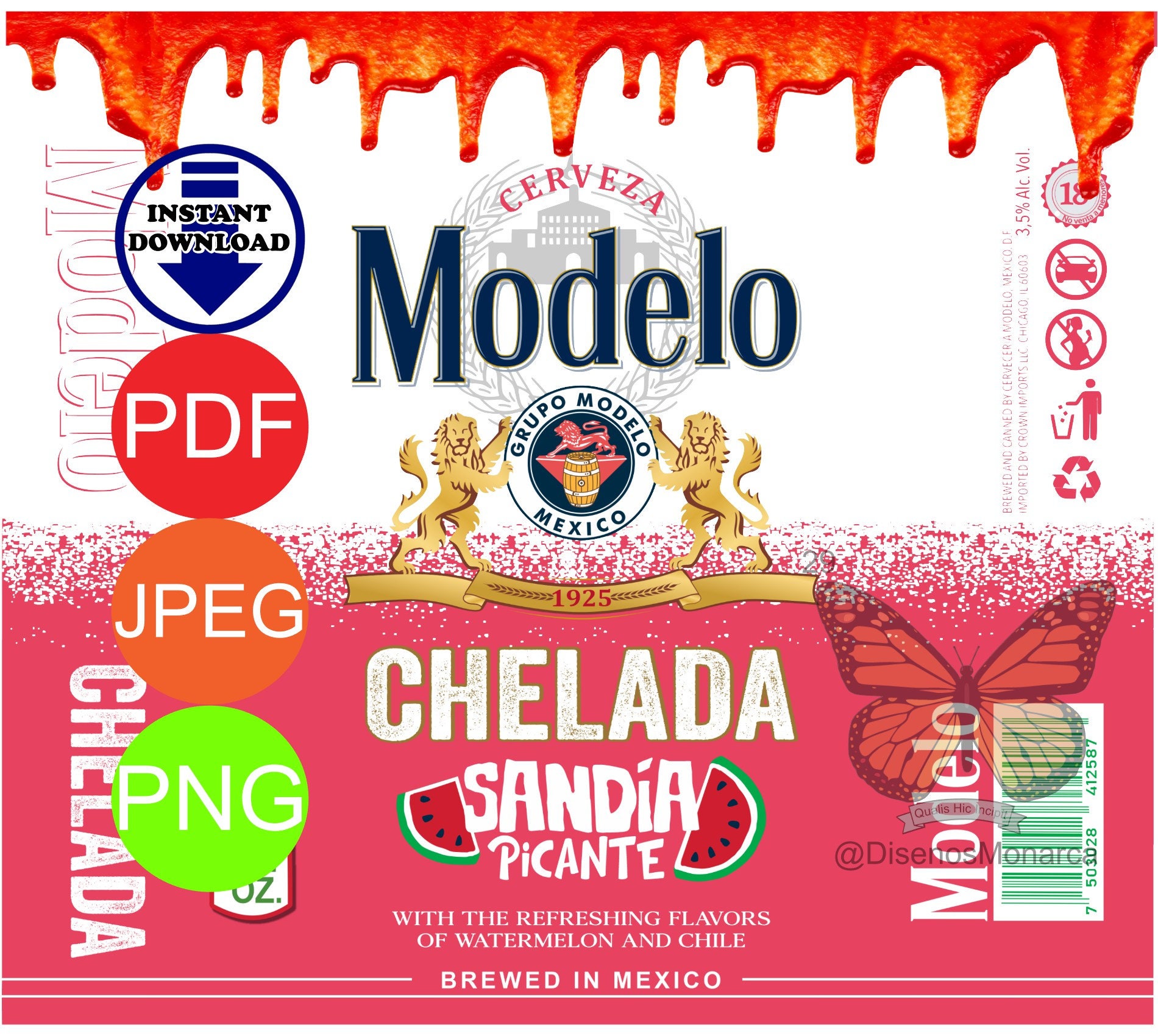 Modelo Chelada Sandia Sublimation Design, 20 Oz Skinny Tumbler, Tumbler ...