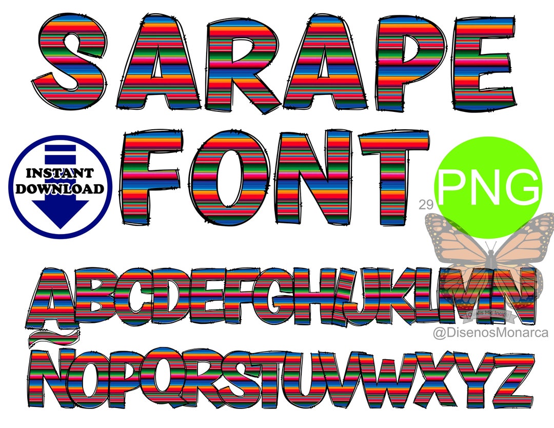 Sarape Barbed Font PNG Clipart Instant Download Mexican Inspired - Etsy