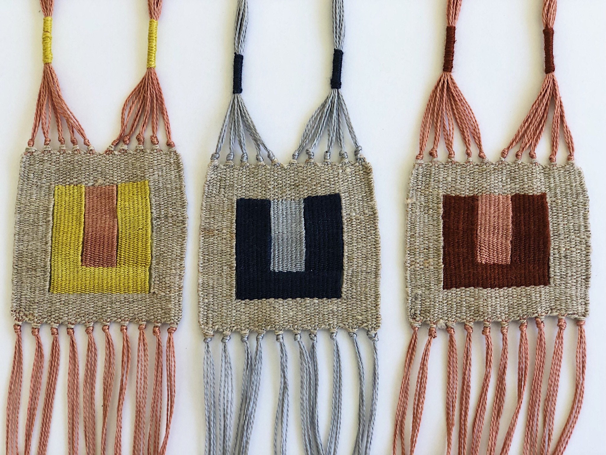 Modern Woven Necklace - Mini Tapestry - Fiber Jewelry - Tassel Necklace ...