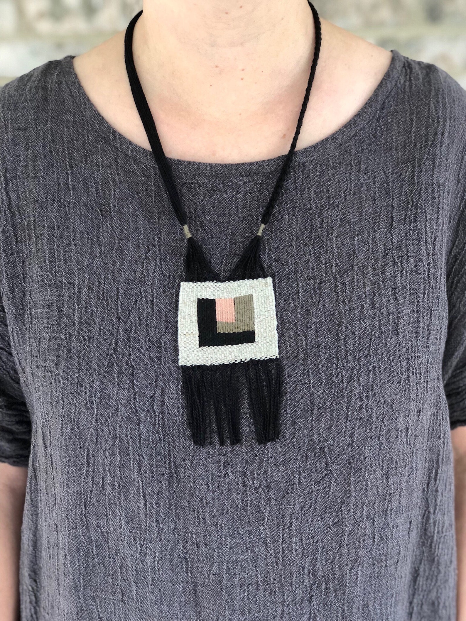 Modern Woven Necklace - Fiber Jewelry - Tassel Necklace - Textile ...