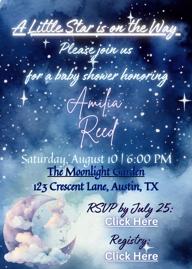 Interactive Starry Night Baby Shower Invitation | Editable Canva ...