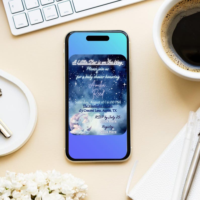Interactive Starry Night Baby Shower Invitation | Editable Canva ...