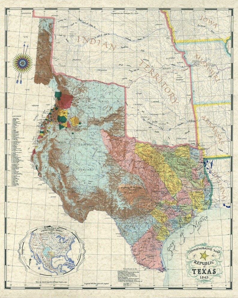 Carte commémorative de la République du Texas vers 1845 - Etsy France