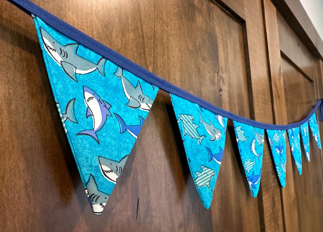 Sharks Birthday Pennant Banner Fabric Banner Party Decor Bedroom Decor ...
