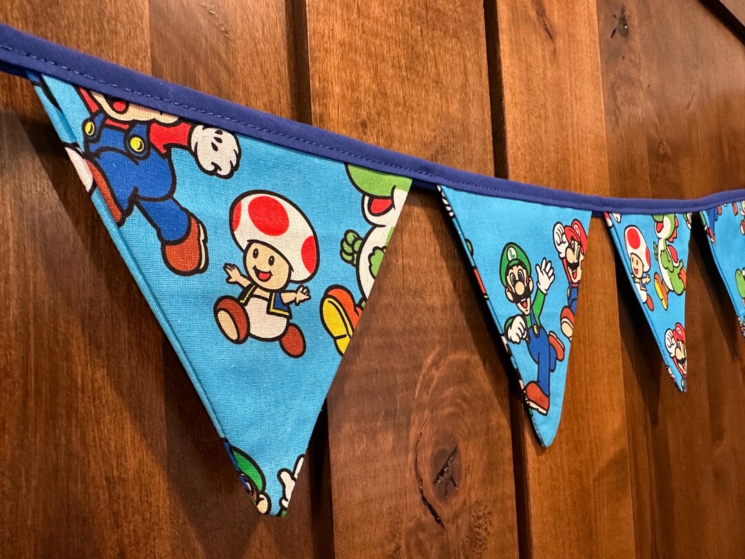 Mario Bros Birthday Pennant Banner Fabric Banner Party Decor - Etsy