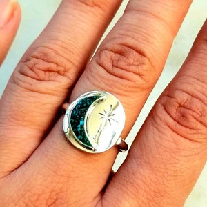 Turquoise Inlay Moon Ring - Etsy