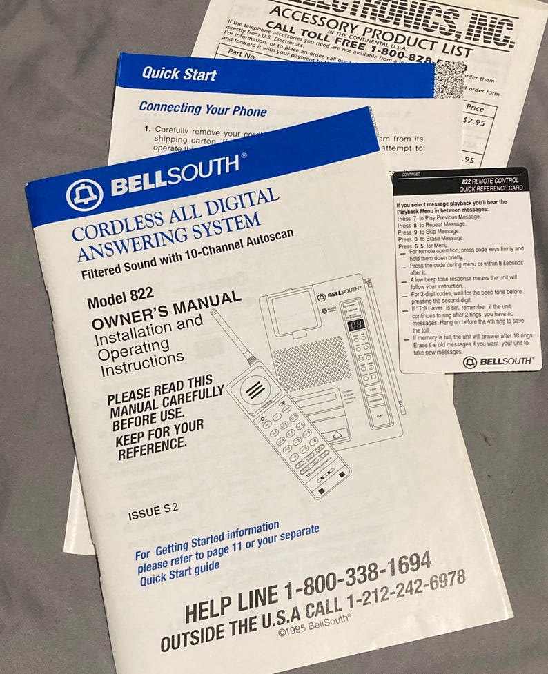 Vintage Bellsouth Cordless Phone All Digital Answering System Model 822 ...